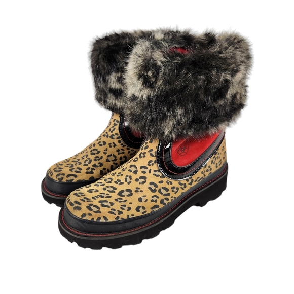 Ariat | Shoes | Ariat Fatbaby Leopard Red Suede Leather Faux Fur Winter ...